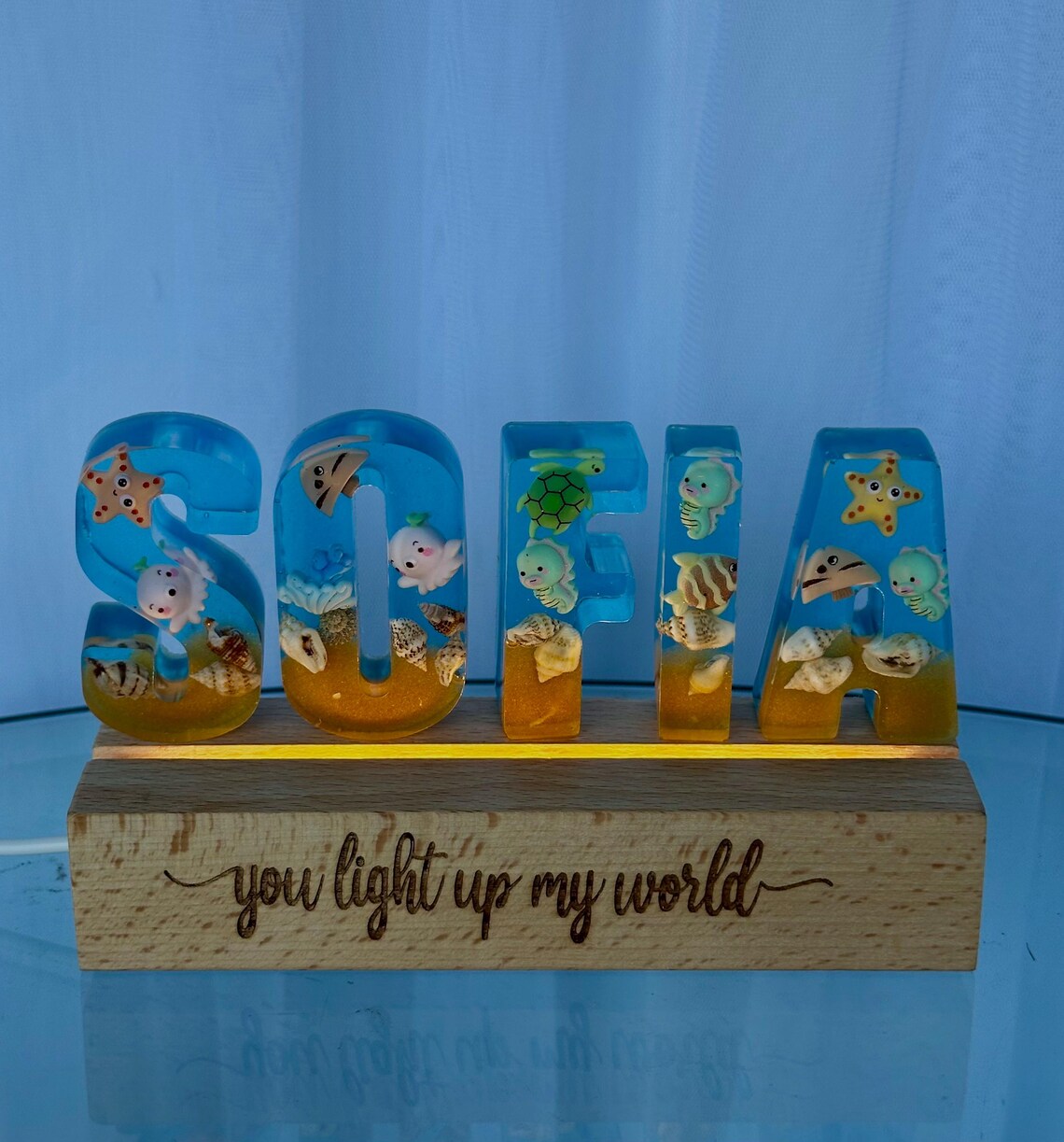 Personalized 3D Epoxy Resin Name Light: Ocean Theme Desk Decor - Etsy