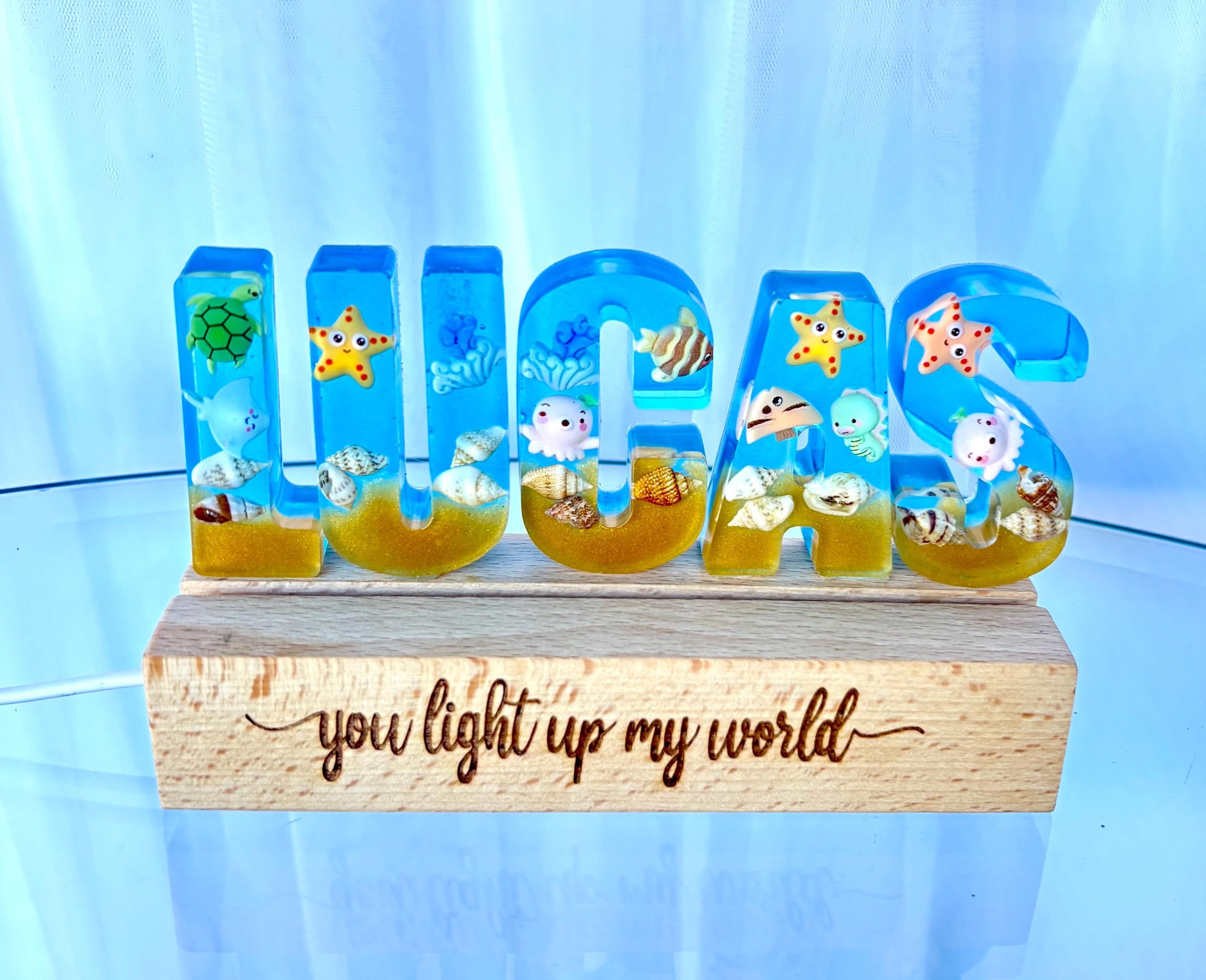 Personalized 3D Epoxy Resin Name Light: Ocean Theme Desk Decor - Etsy