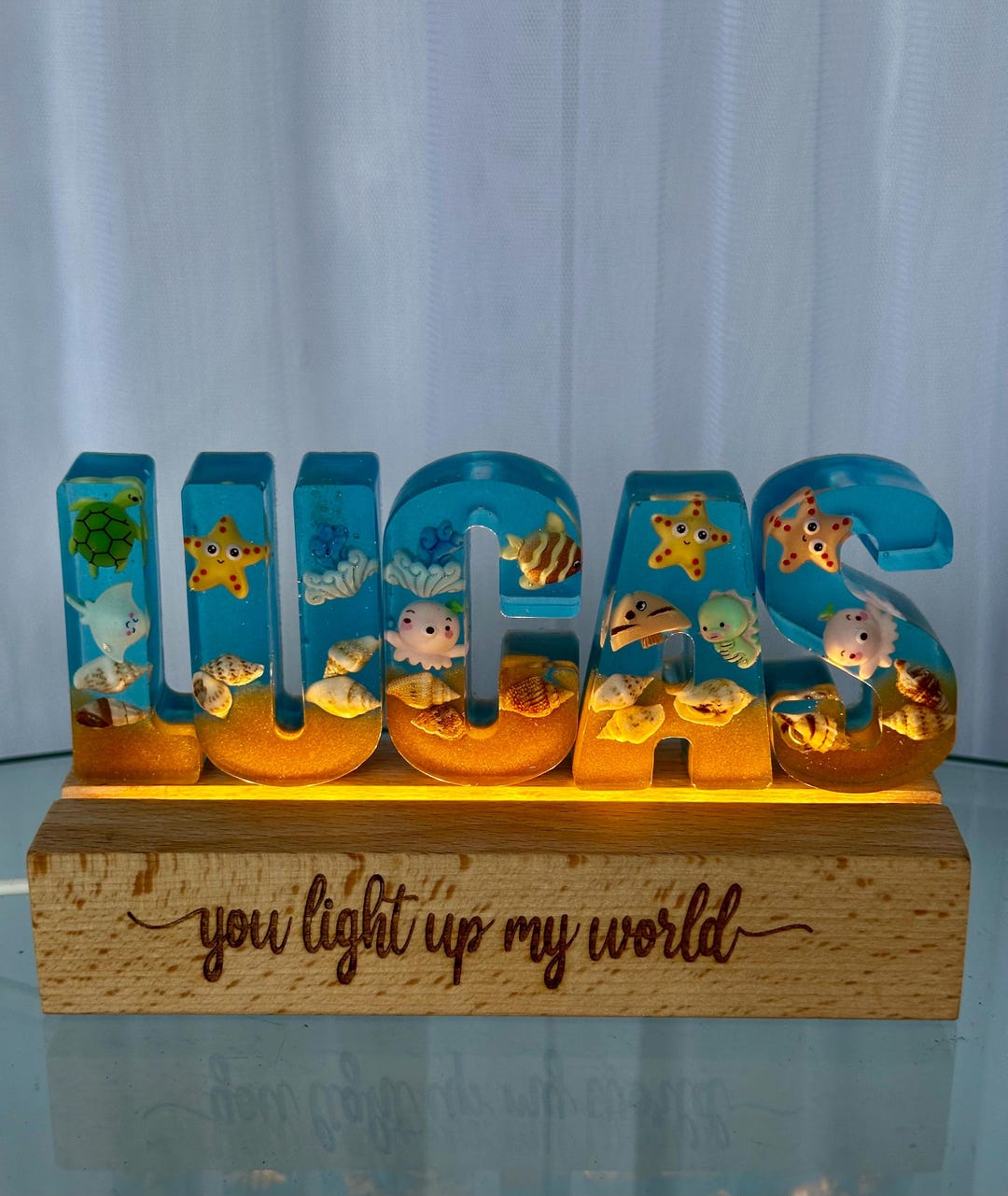 Personalized 3D Epoxy Resin Name Light: Ocean Theme Desk Decor - Etsy