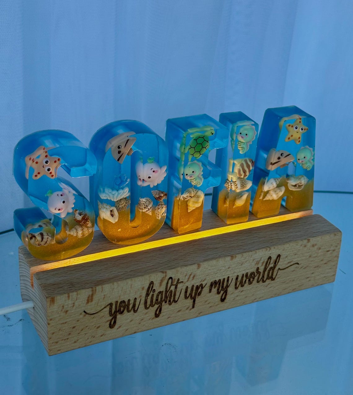 Personalized 3D Epoxy Resin Name Light: Ocean Theme Desk Decor - Etsy