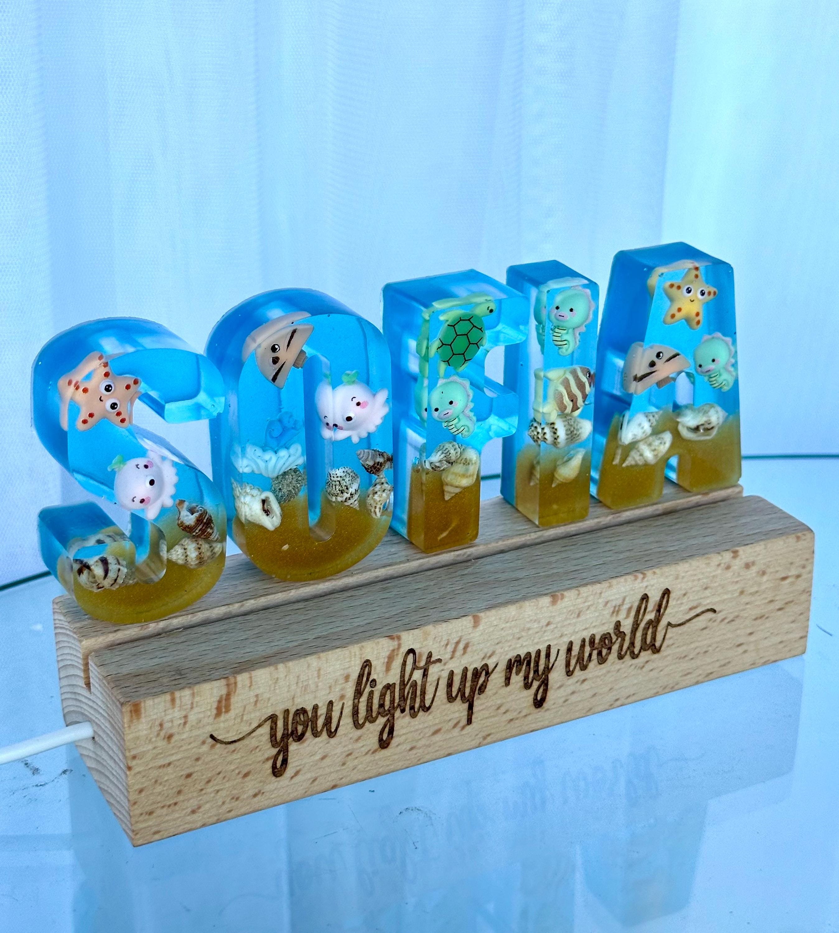 Personalized 3D Epoxy Resin Name Light: Ocean Theme Desk Decor - Etsy