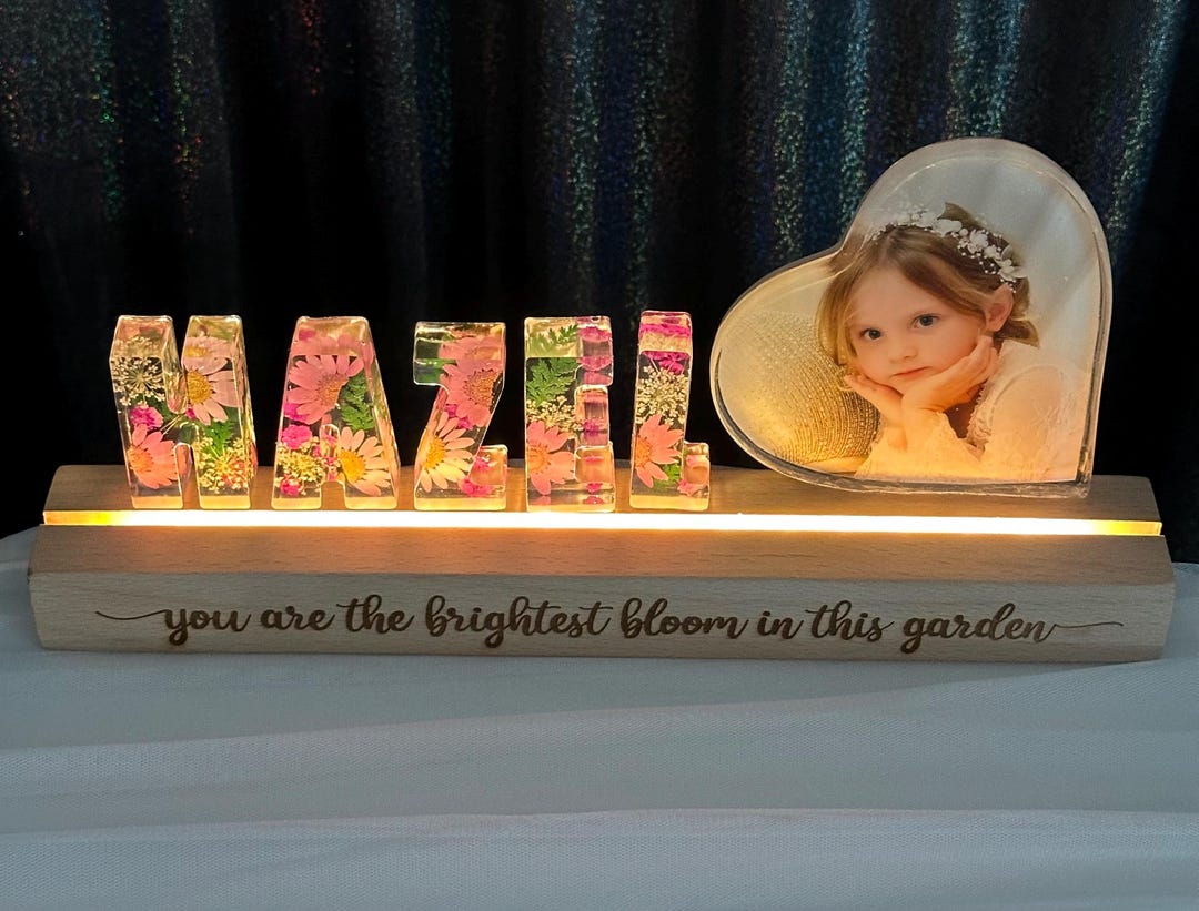 Personalized 3D Photo Lamp: Handmade Floral Letter Name Light - Etsy
