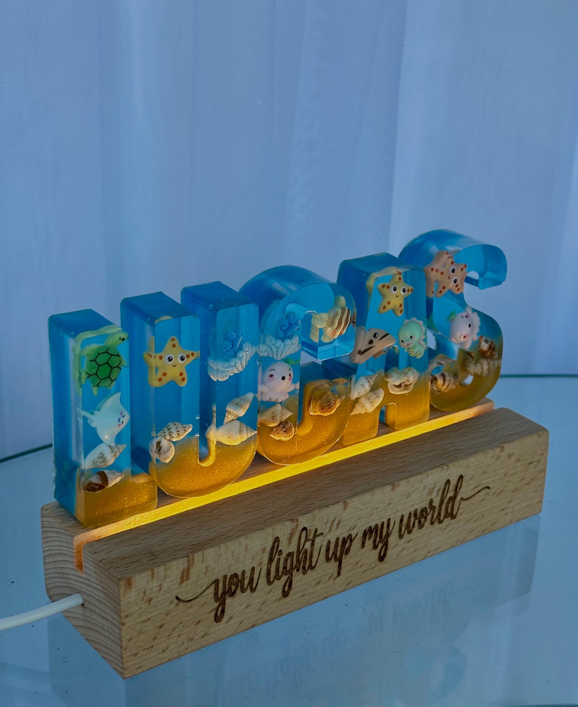 Personalized 3D Epoxy Resin Name Light: Ocean Theme Desk Decor - Etsy