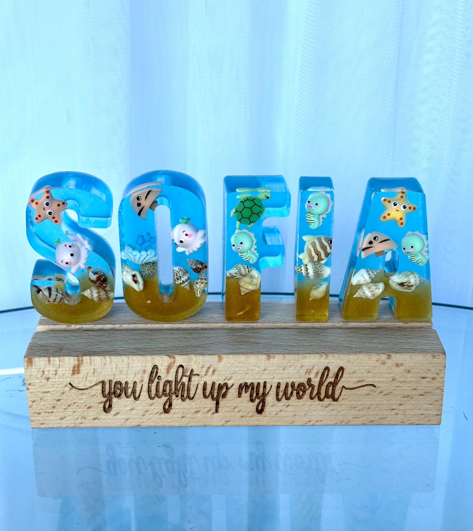 Personalized 3D Epoxy Resin Name Light: Ocean Theme Desk Decor - Etsy