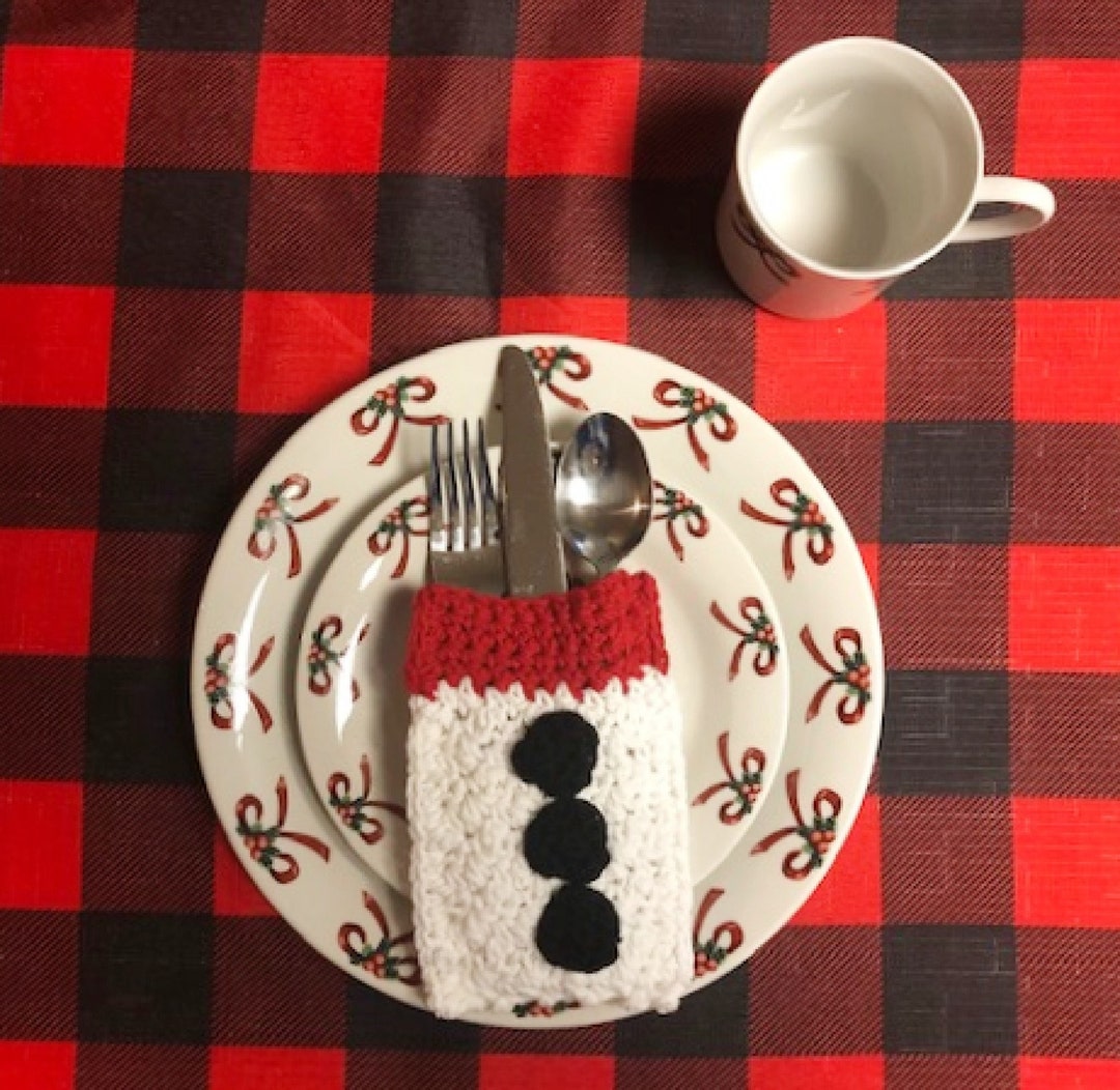 Snowman Silverware Holder Hostess Gift Set of 4 Flatware Handmade - Etsy