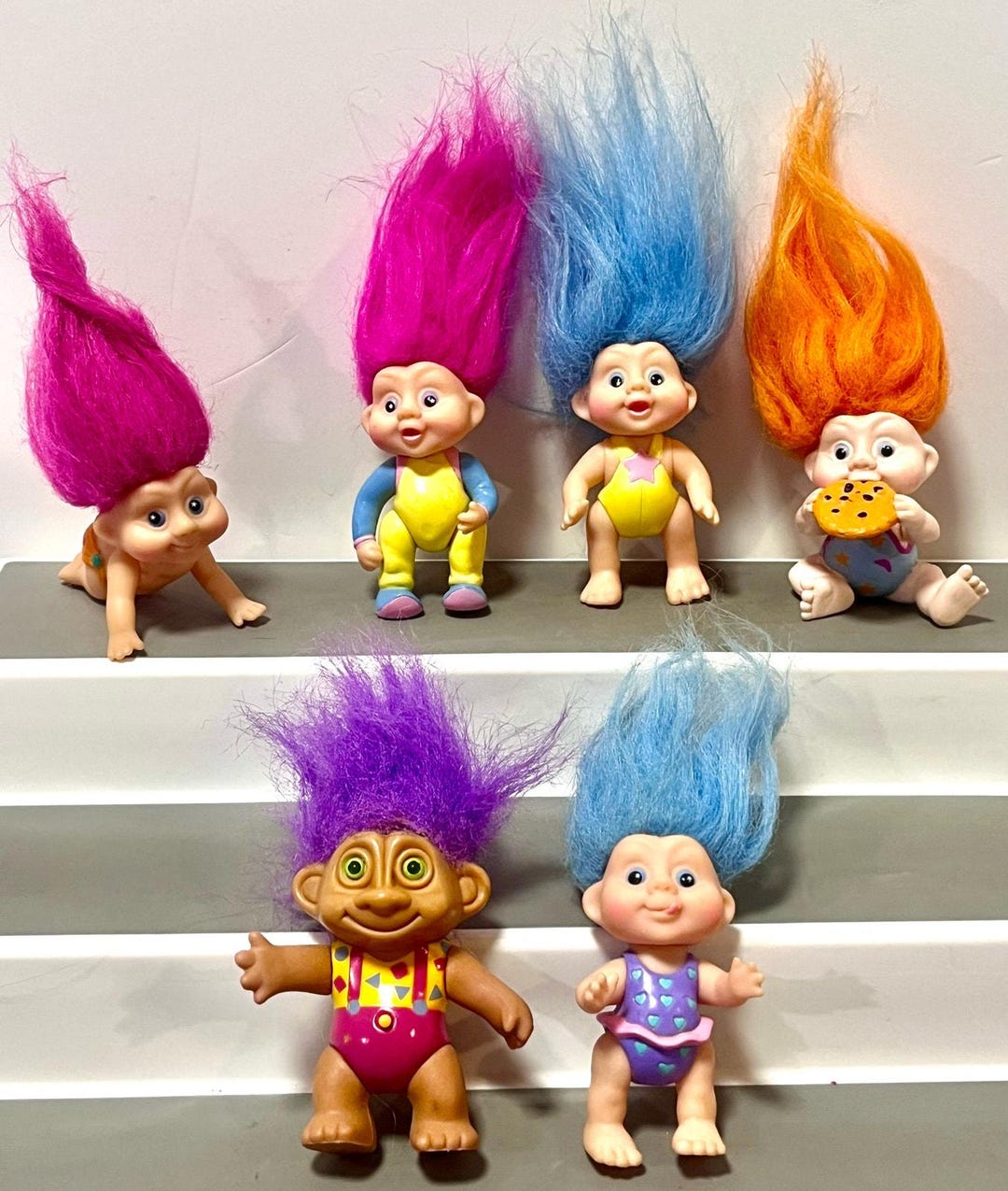 6 Applause 3” Magic Baby Troll Doll Purple Orange Teal Vintage 1991 Set ...