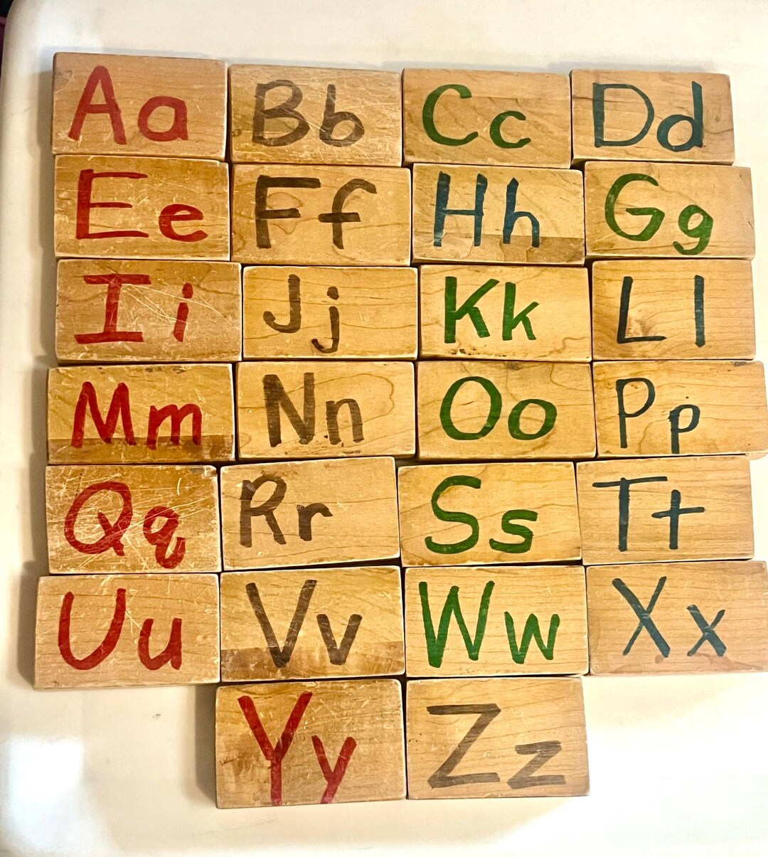 Wooden Vintage Homemade Alphabet A-Z & Number 1-26 Blocks Numbers ...