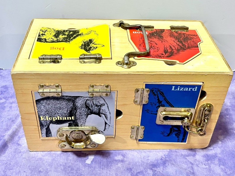 Wooden Animal Latches Box Busy Board Activity Cube Montessori - Etsy