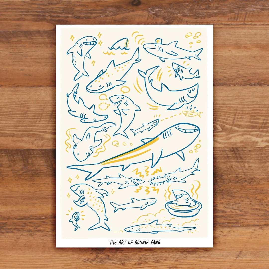 Cute Smiley Shark Card Print | Funny Fish Species Decor | Simple ...