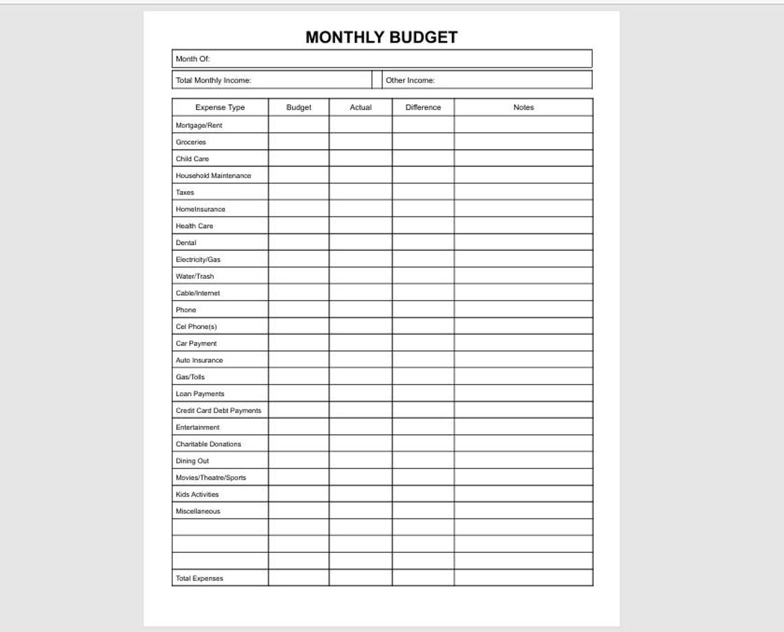 Monthly Budget Planner, Simple, Printable, Financial Plan, Paycheck ...