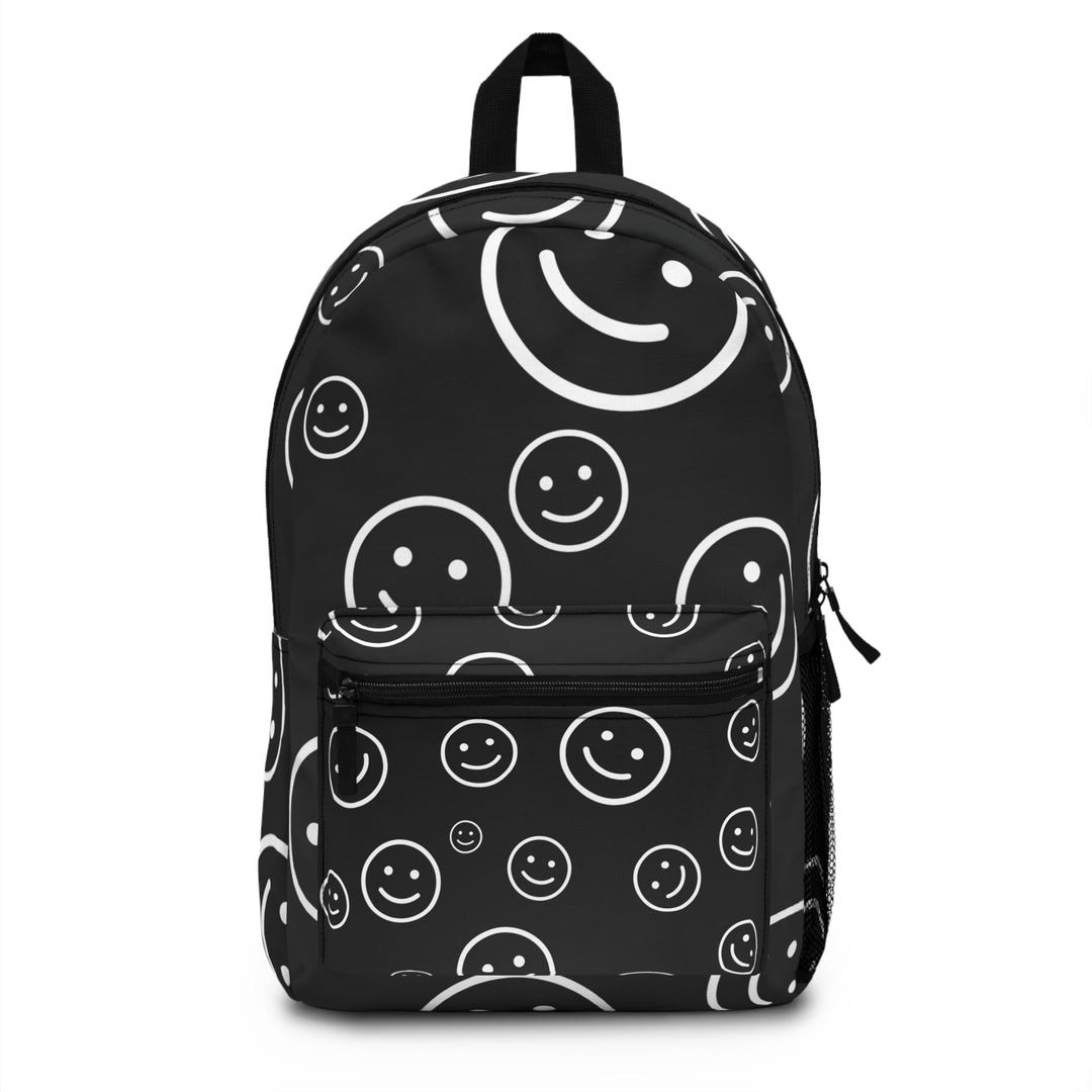 Black and White Happy Face Backpack, Back to School, Smiley Face ...