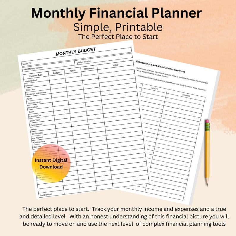 Monthly Budget Planner, Simple, Printable, Financial Plan, Paycheck ...