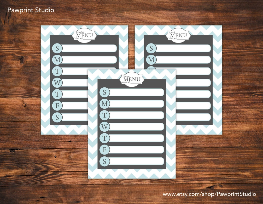 INSTANT PRINTABLE Weekly Menu Planner (set of 3 Breakfast, Lunch ...