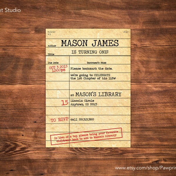 Library Card Birthday Invitations - Etsy