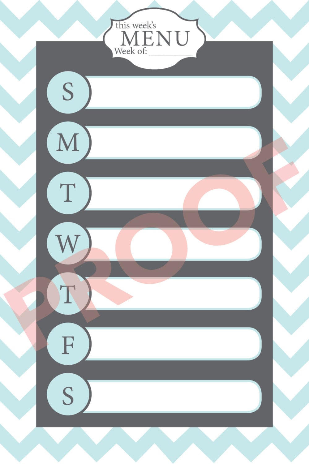 INSTANT PRINTABLE Weekly Menu Planner - Aqua/gray - Etsy