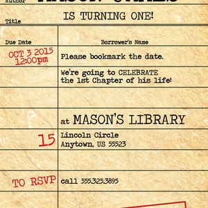 CUSTOM PRINTABLE Invitation: Library Card Birthday Invitation ...