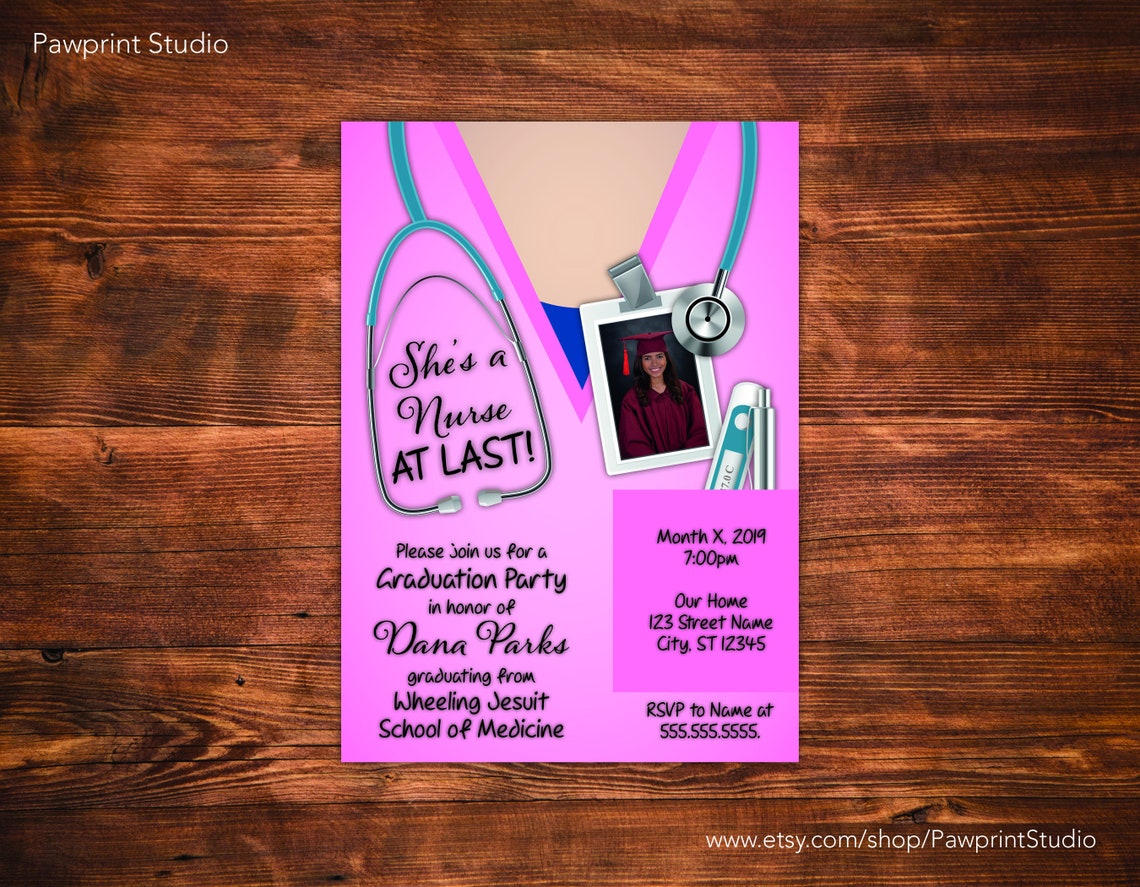 CUSTOM PRINTABLE Invitation: Nursing School Graduation Invitation ...