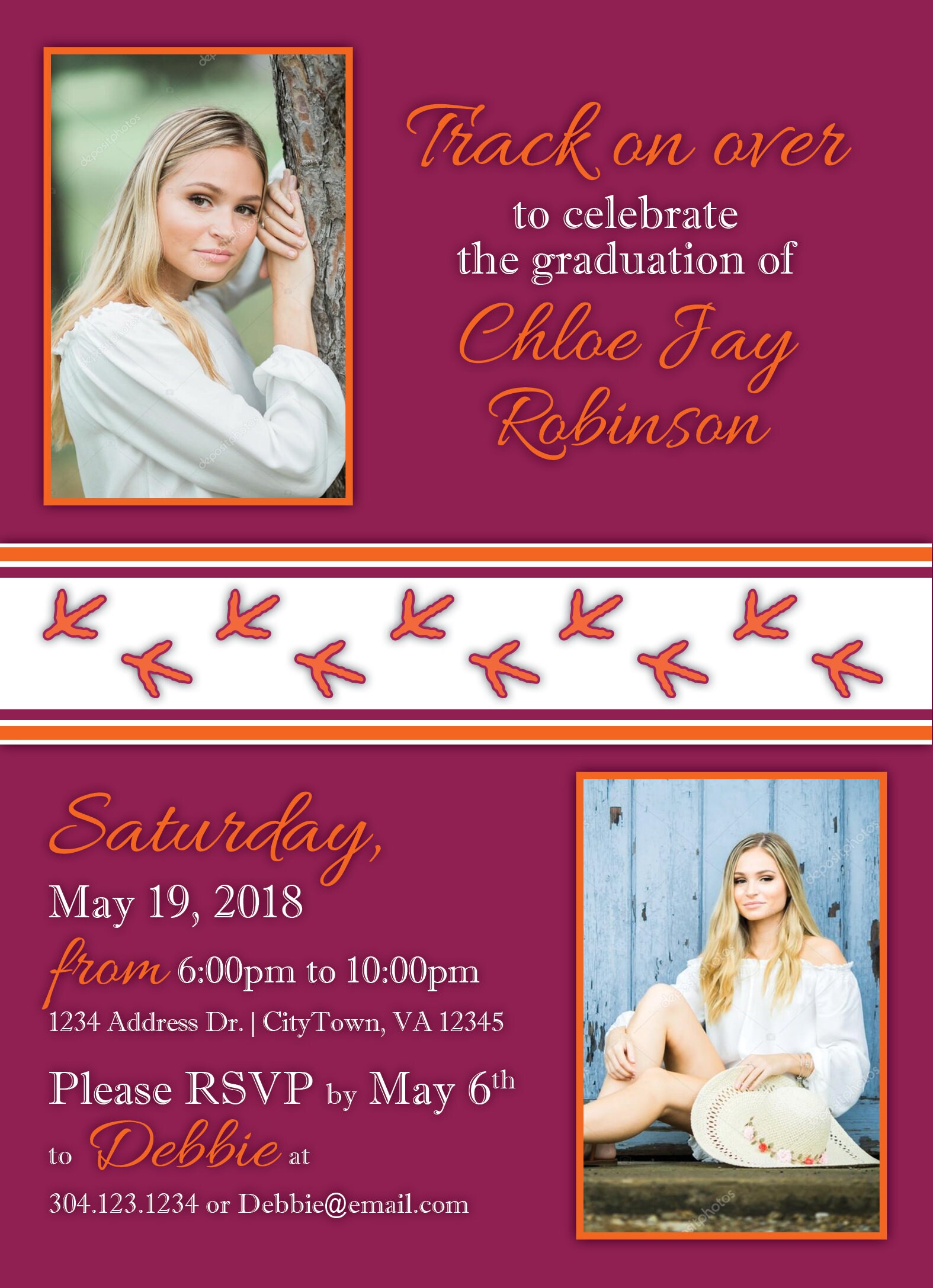 CUSTOM PRINTABLE Invitation: Virginia Tech "making Tracks" Two-sided ...