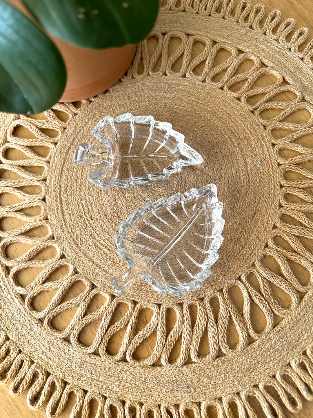 Glass Trinket Dishes Crystal Leaf Jewelry Dishes Vintage Glass Bowls ...