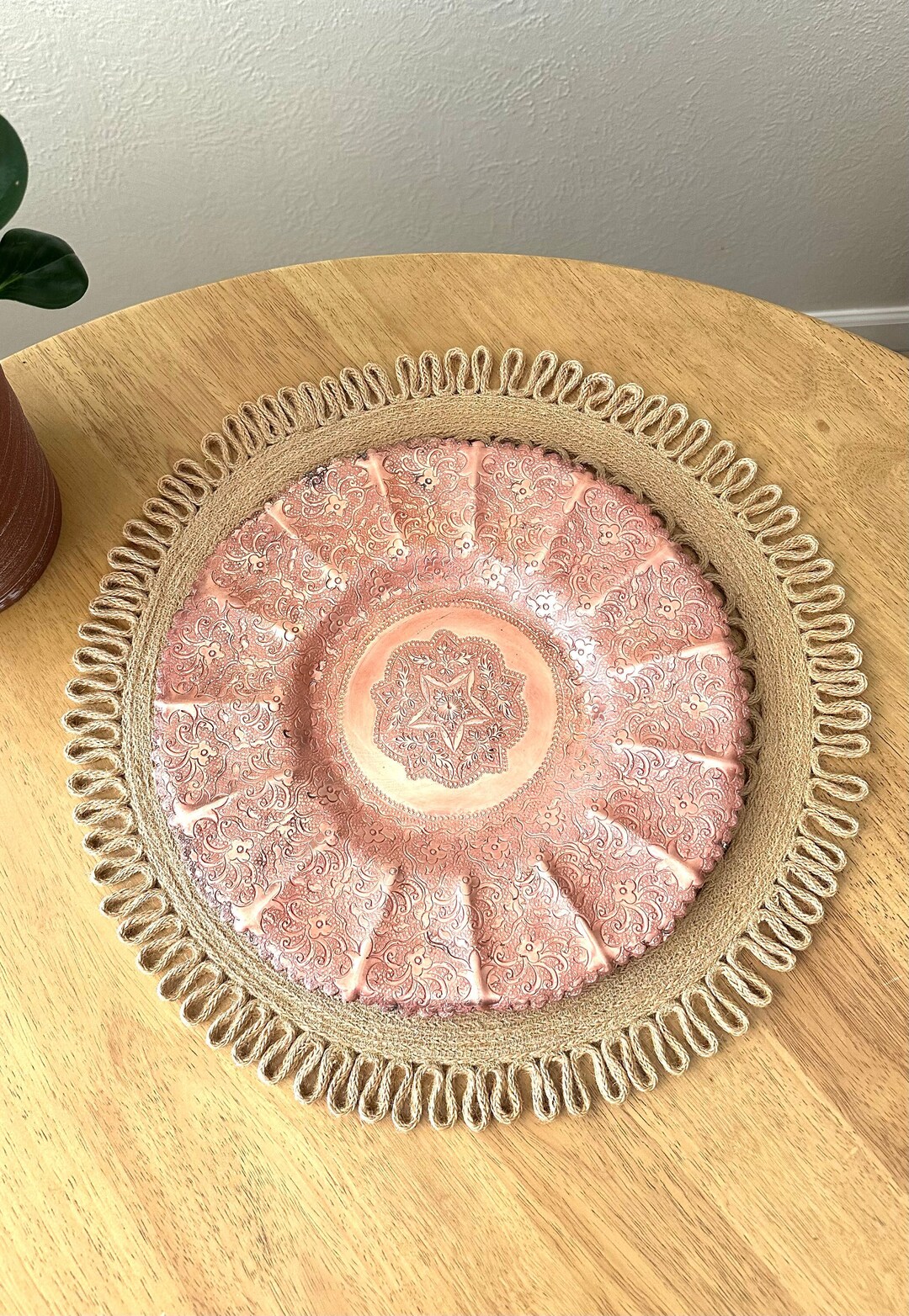 Copper Tray Floral Tray Copper Plate Pink Metal Tray Bohemian Table ...