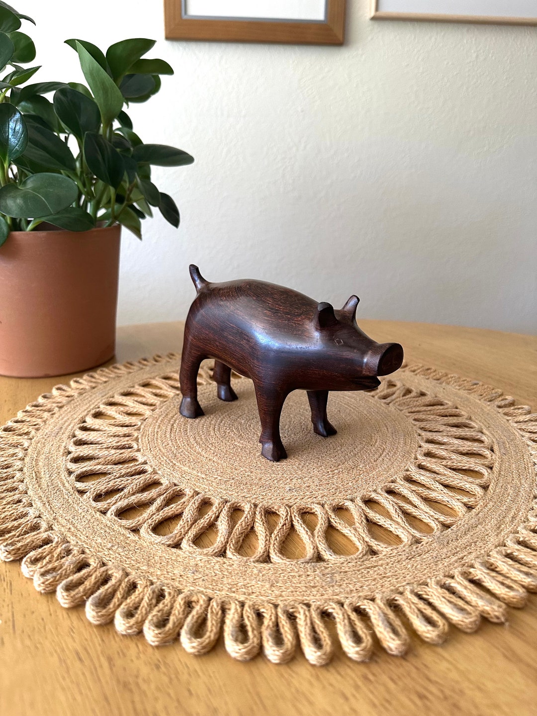 Wood Pig Statue Ironwood Pig Figure Cute Shelf Decor Farmhouse Style ...