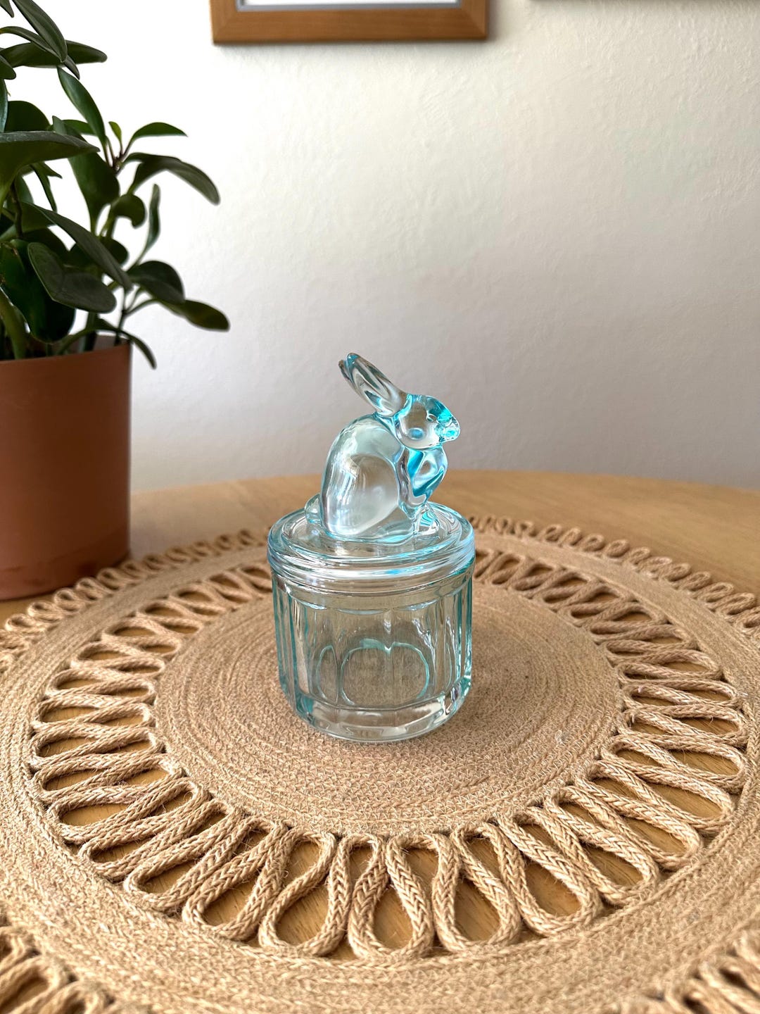 Blue Glass Jar Vintage Rabbit Jar Lidded Glass Canister Bathroom Jar - Etsy
