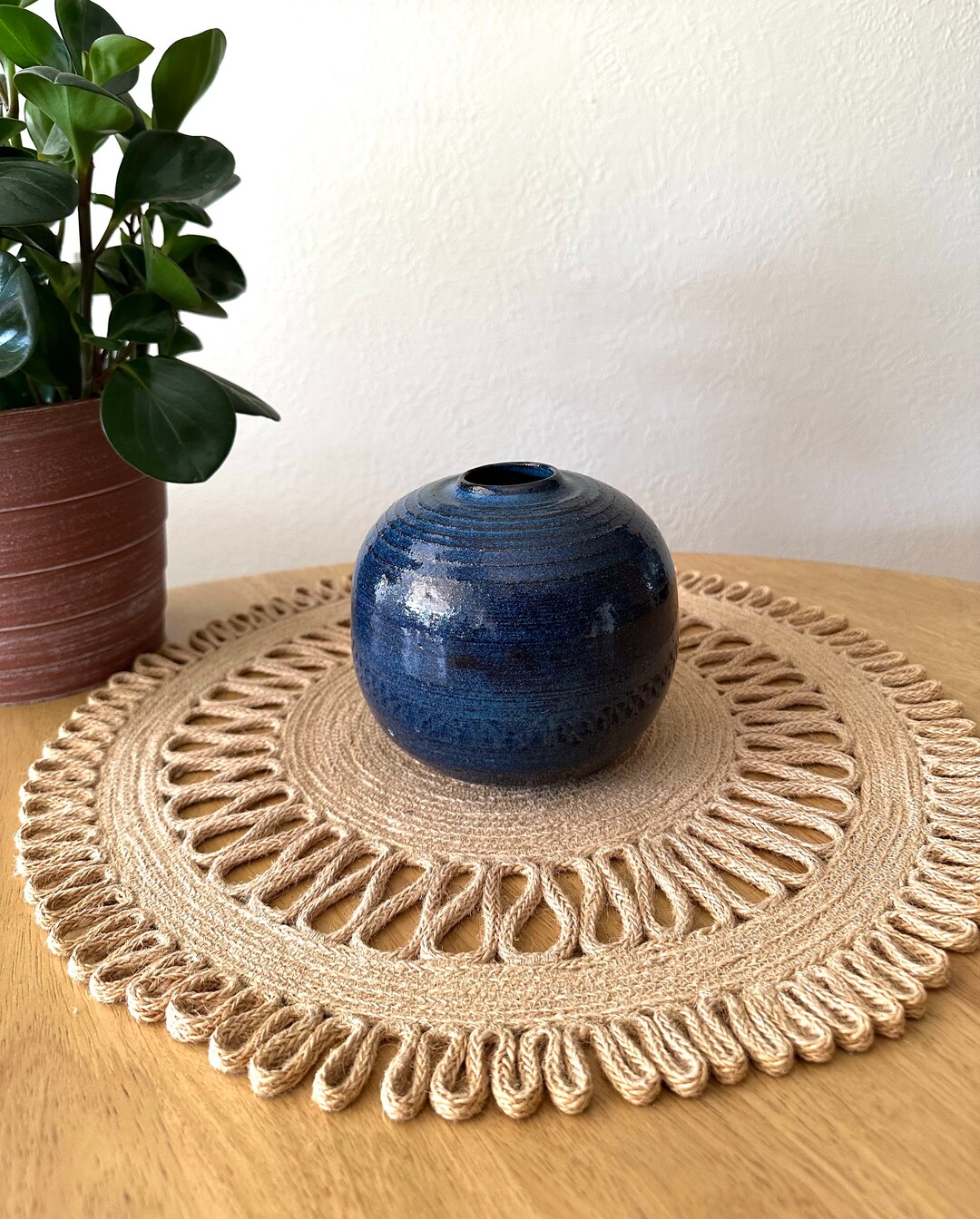 Blue Ceramic Vase Blue Pottery Vase Coffee Table Decor Coastal Home ...