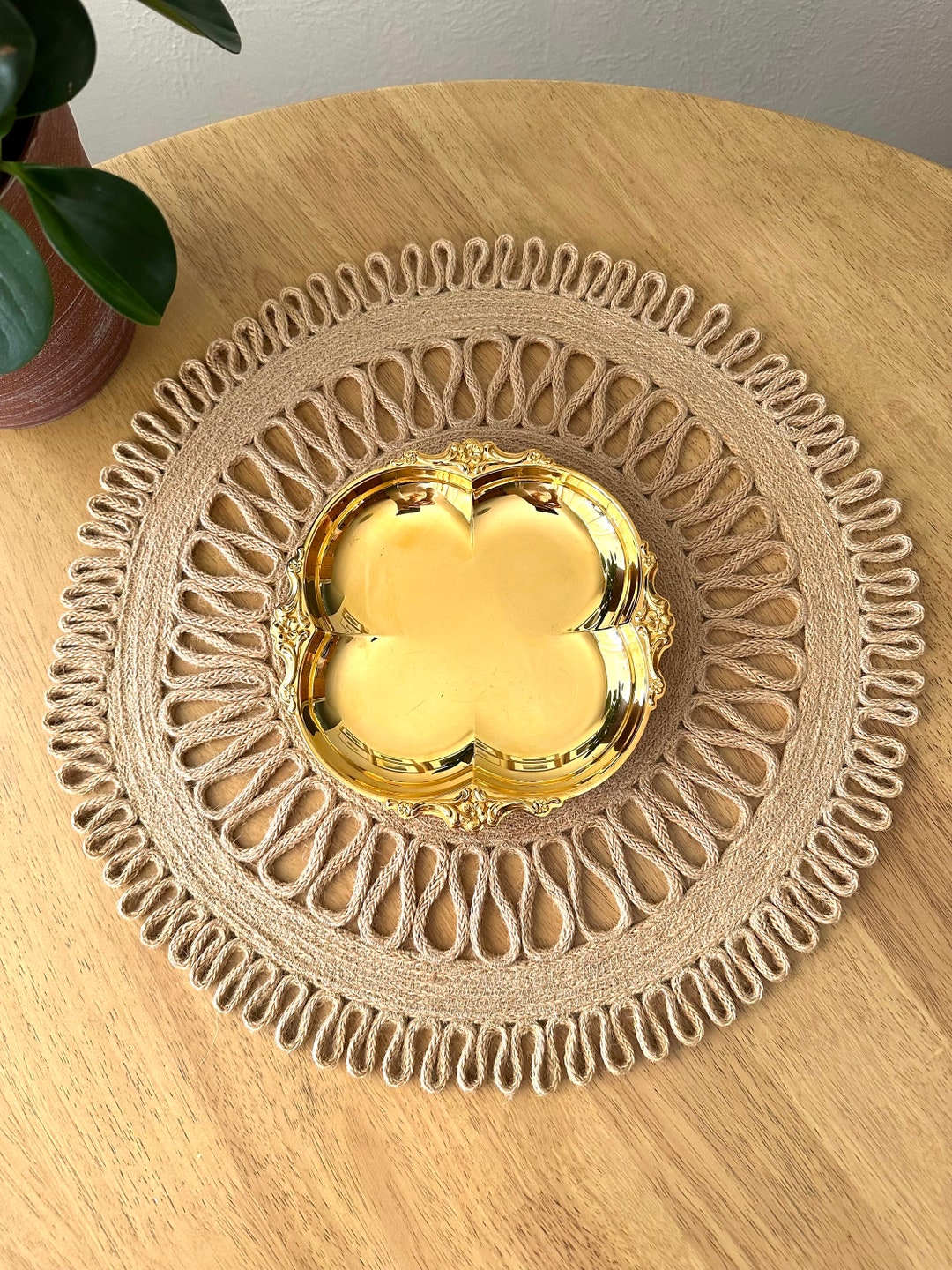 Gold Floral Plate Gold Trinket Dish Decorative Plate Cottage Style ...