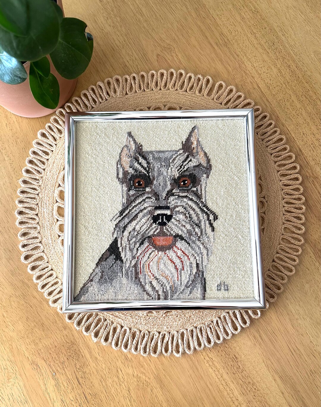 Schnauzer Dog Portrait Embroidered Dog Art Needlepoint Dog Wall Decor ...