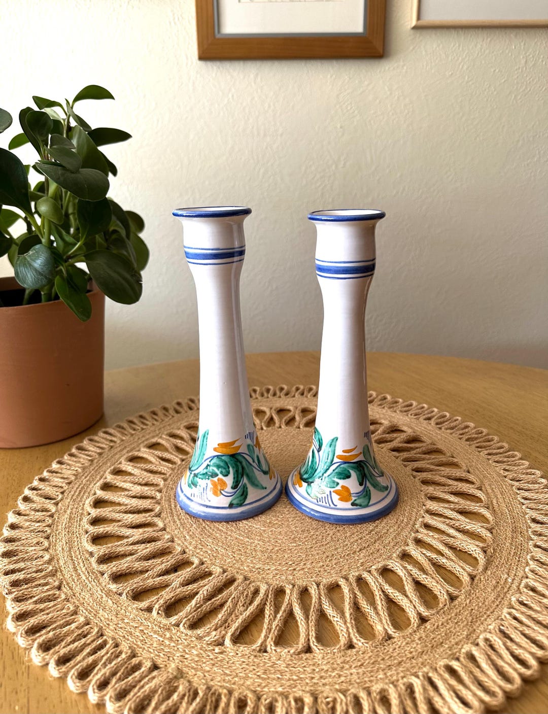 Floral Candle Holders Cottage Style Ceramic Candlesticks Spring Table ...