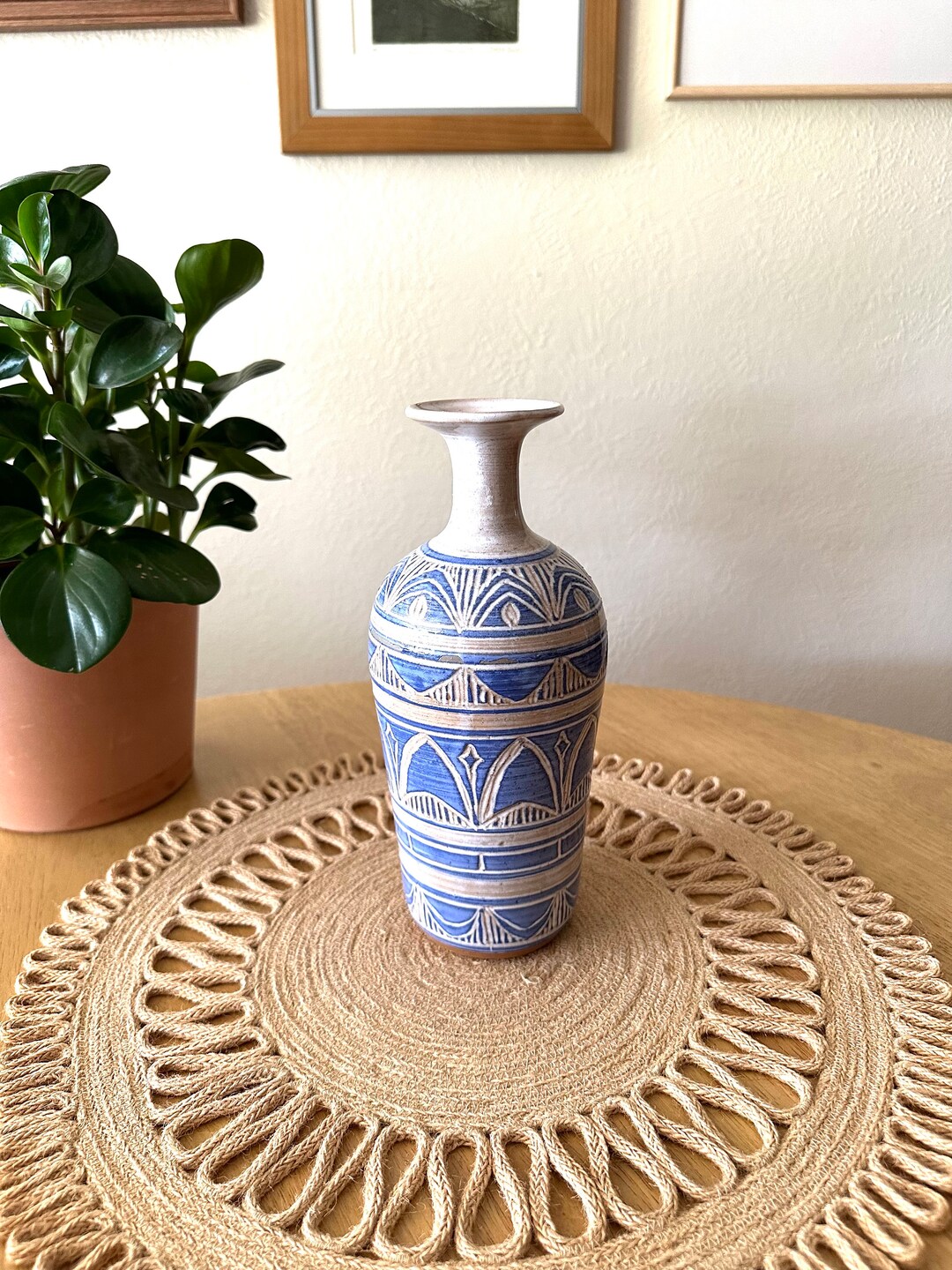 Blue Pottery Vase Blue Ceramic Vase Studio Pottery Vessel Coffee Table ...