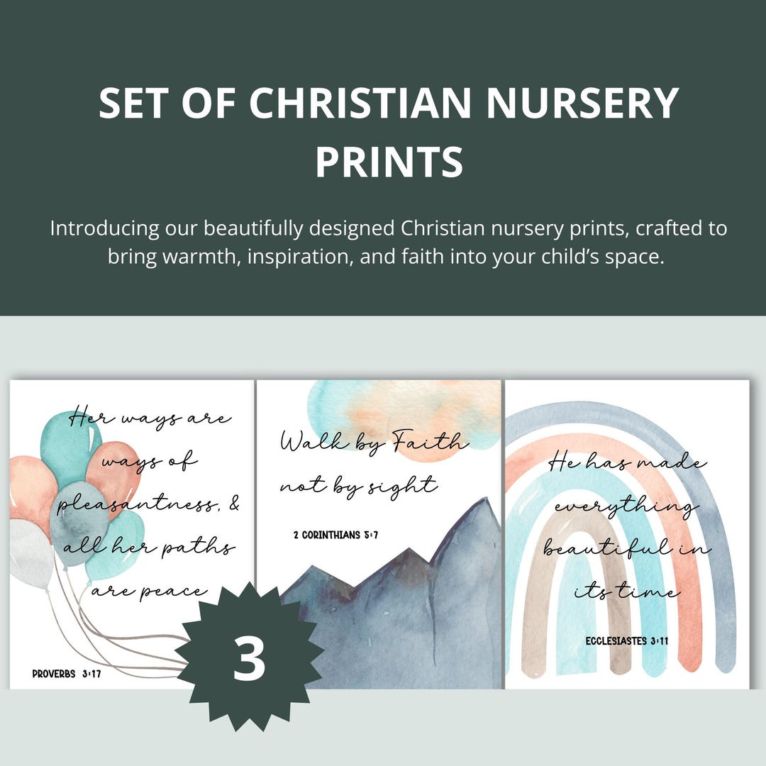 Set of 3 Bible Verse Prints, Christian Nursery Wall Art, Christian ...