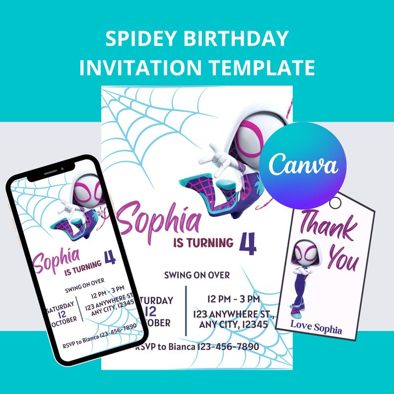 Editable Spider Gwen Birthday Invitation Ghost Spider Birthday ...