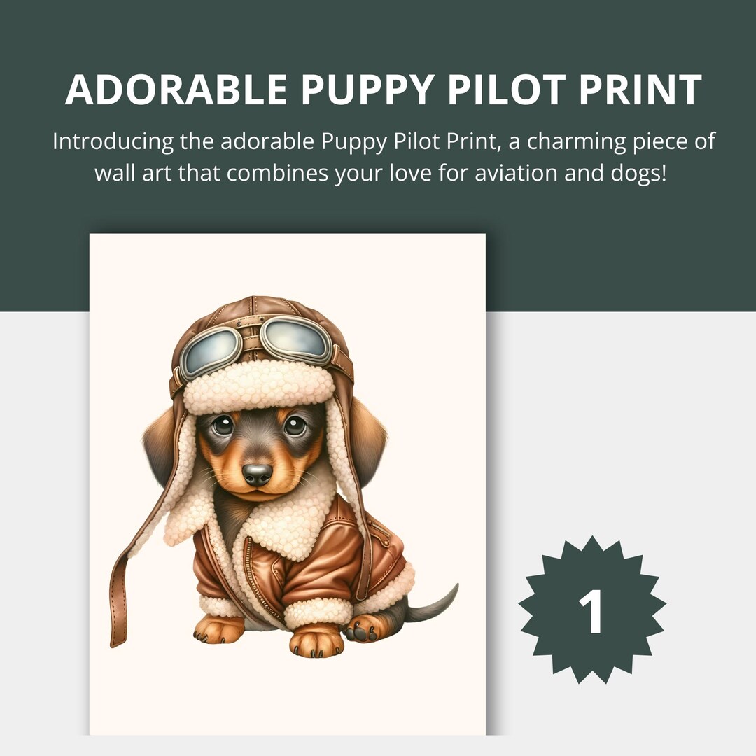 Adorable Pilot Puppy Print Vintage Pilot Puppy Art Cute Airplane ...
