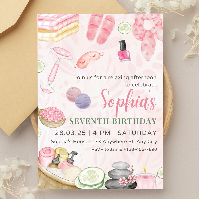 Editable Spa Birthday Party Invitation | Printable & Digital Invite ...