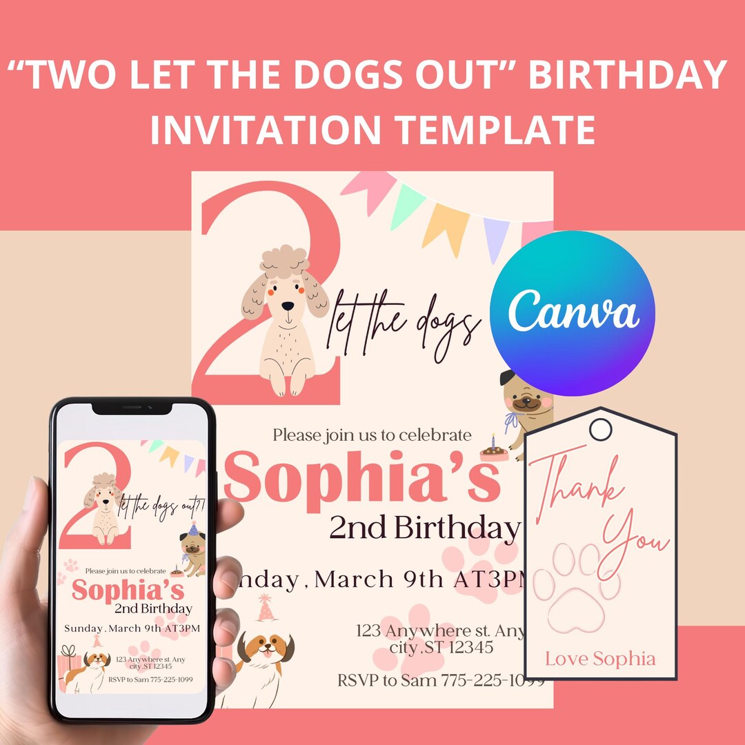 Two Let the Dogs Out Birthday Invitation | Girl Second Birthday | Puppy ...