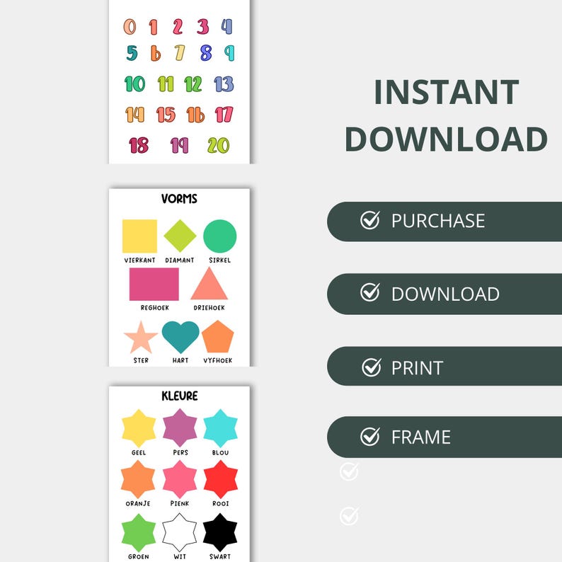 Afrikaans Educational Posters Shapes, Numbers, and Colors for Kids ...