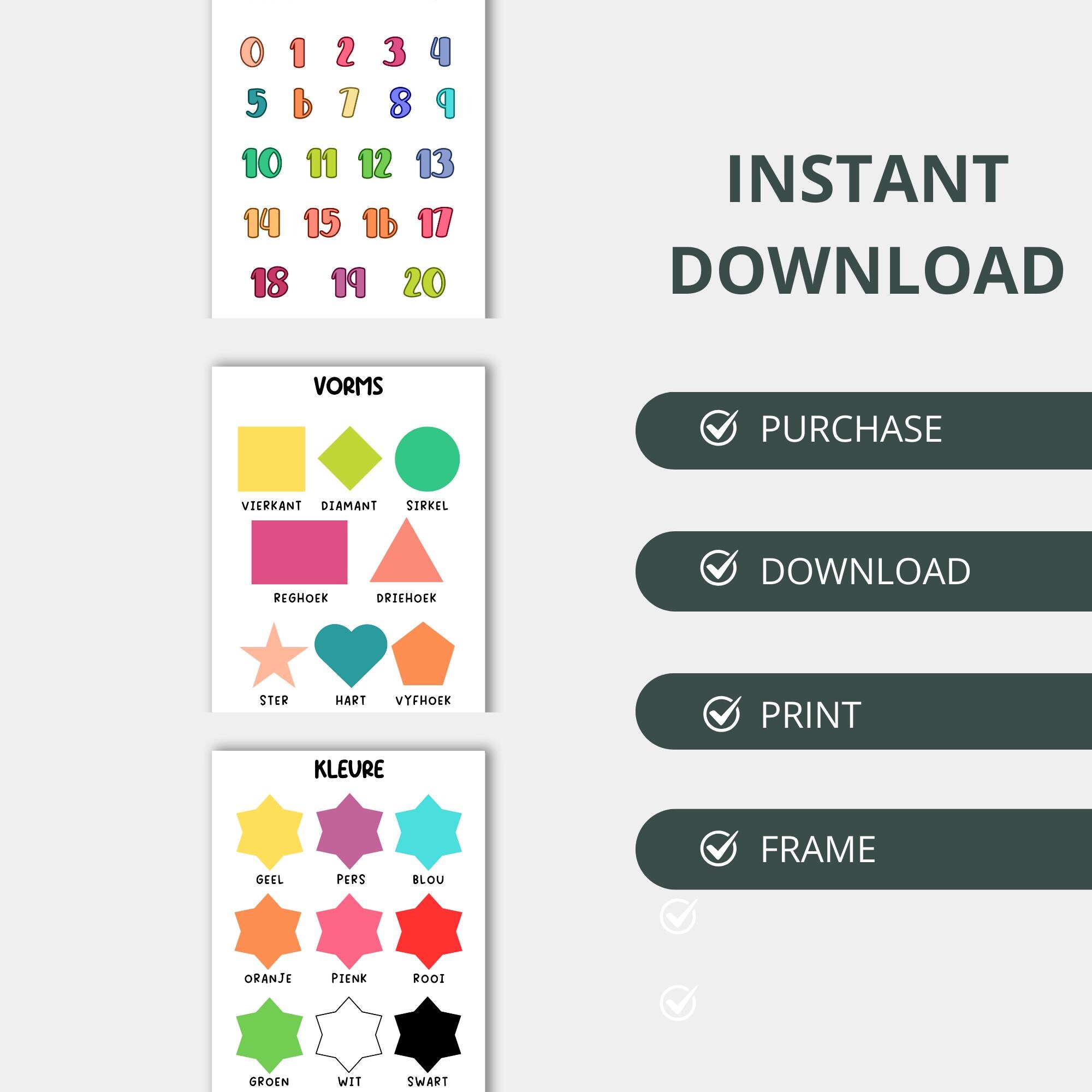 Afrikaans Educational Posters Shapes, Numbers, and Colors for Kids ...