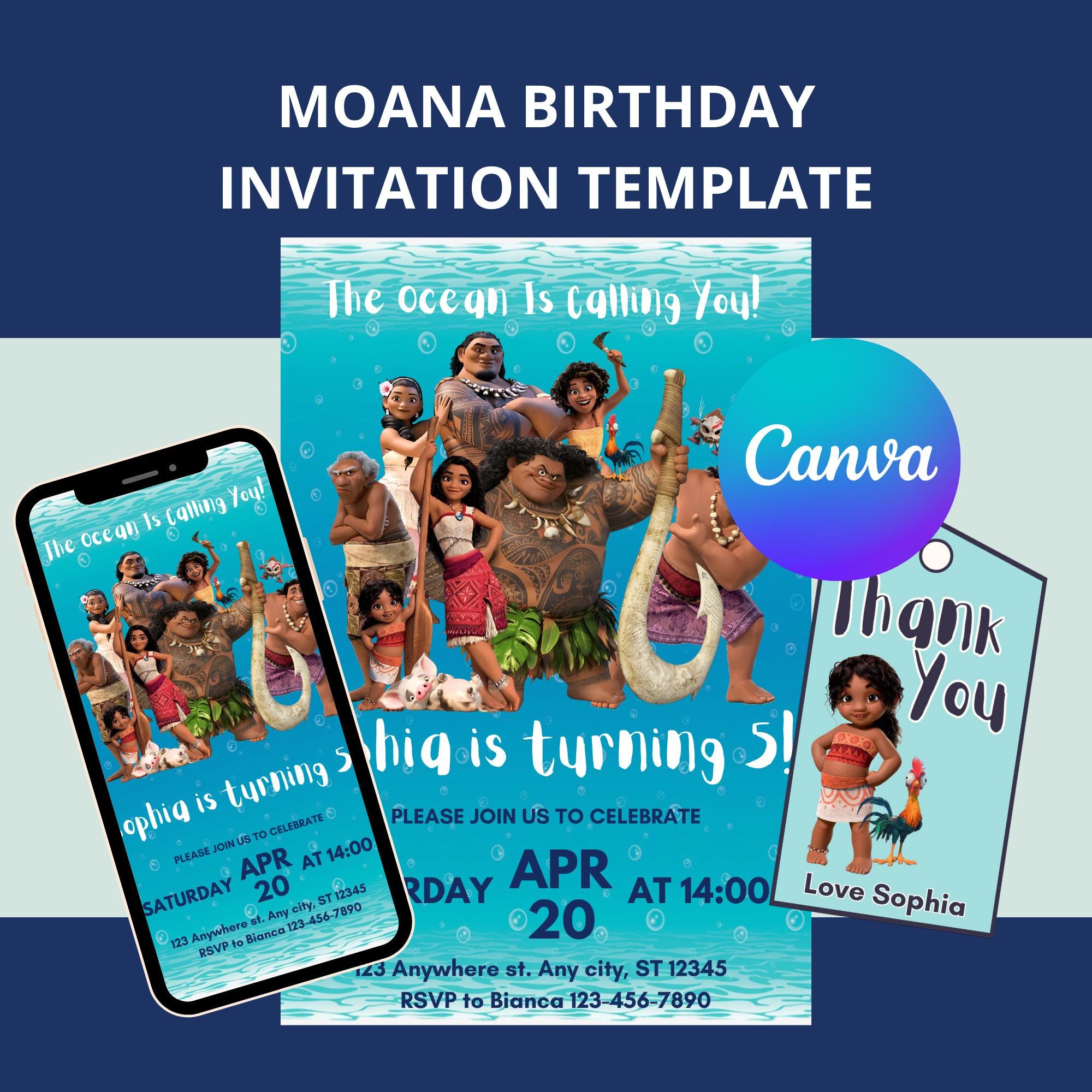 Editable Moana Birthday Invitation Printable Moana Party Invite ...