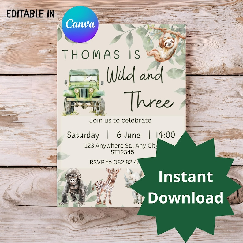 Editable Safari Theme Birthday Party Invitation, Safari Theme ...