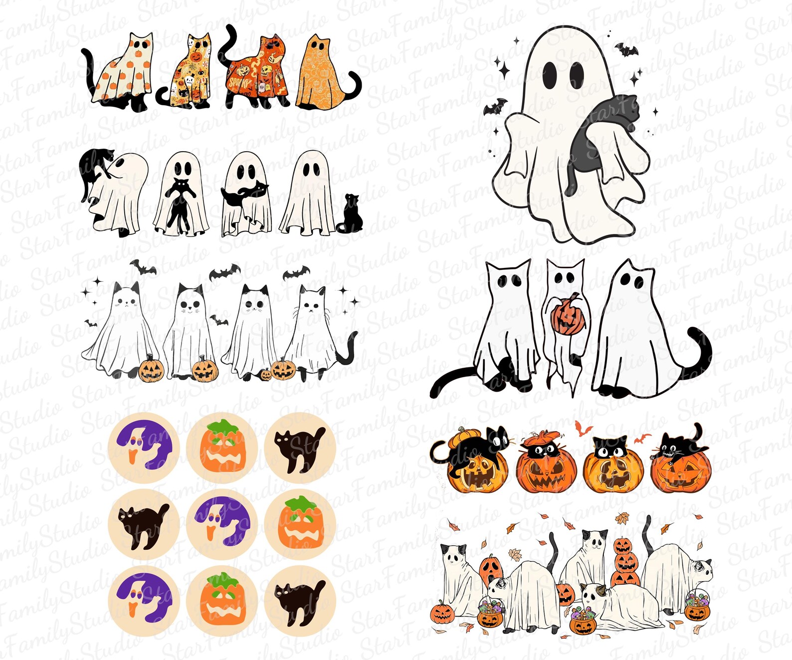 Сute Ghost Cat Bundle Png, Ghost Cat Png, Cat Lovers, Halloween Cat Png ...
