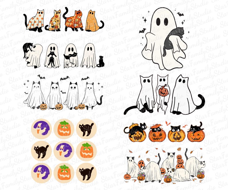 Сute Ghost Cat Bundle Png, Ghost Cat Png, Cat Lovers, Halloween Cat Png ...