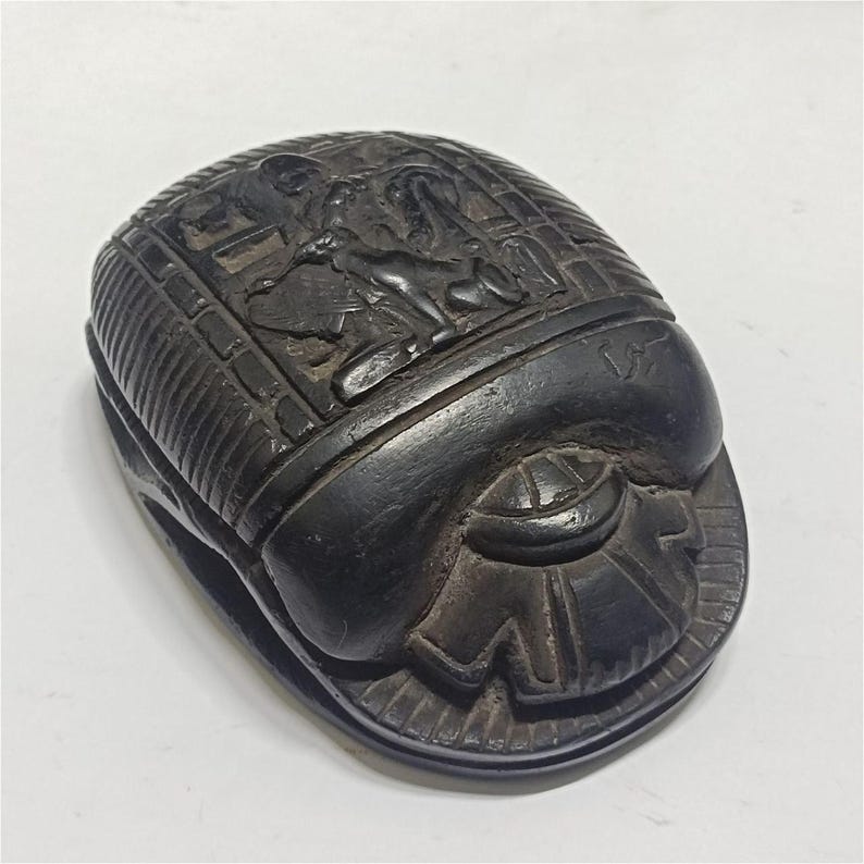 Ancient Egyptian Scarab Beetle Carving Black Stone Pharaoh Artifact ...