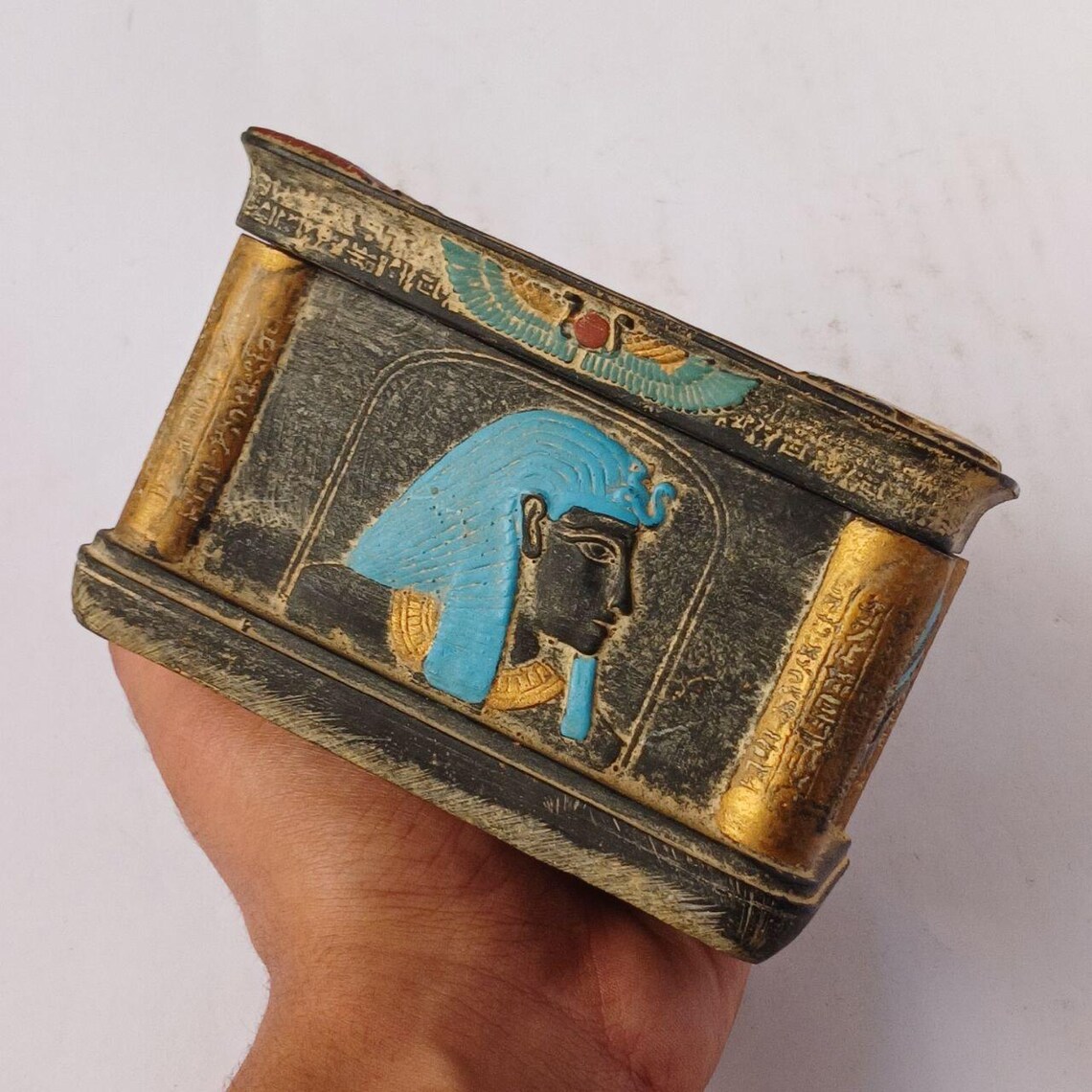 Handmade King Tutankhamun Box – Engraved & Hand-painted Egyptian Design ...