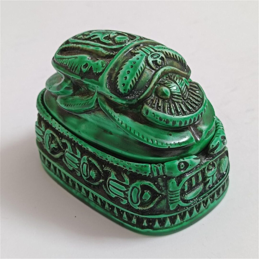 Handmade Egyptian Scarab Box With Pharaonic Carvings – Unique Green ...