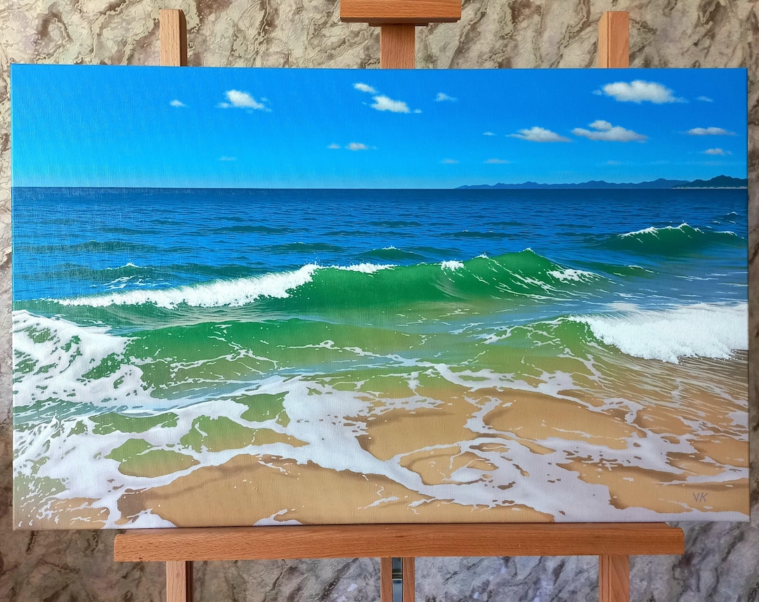 Seascape Original Oil Painting, Ocean Artwork, Realism Art, Ocean Wave ...
