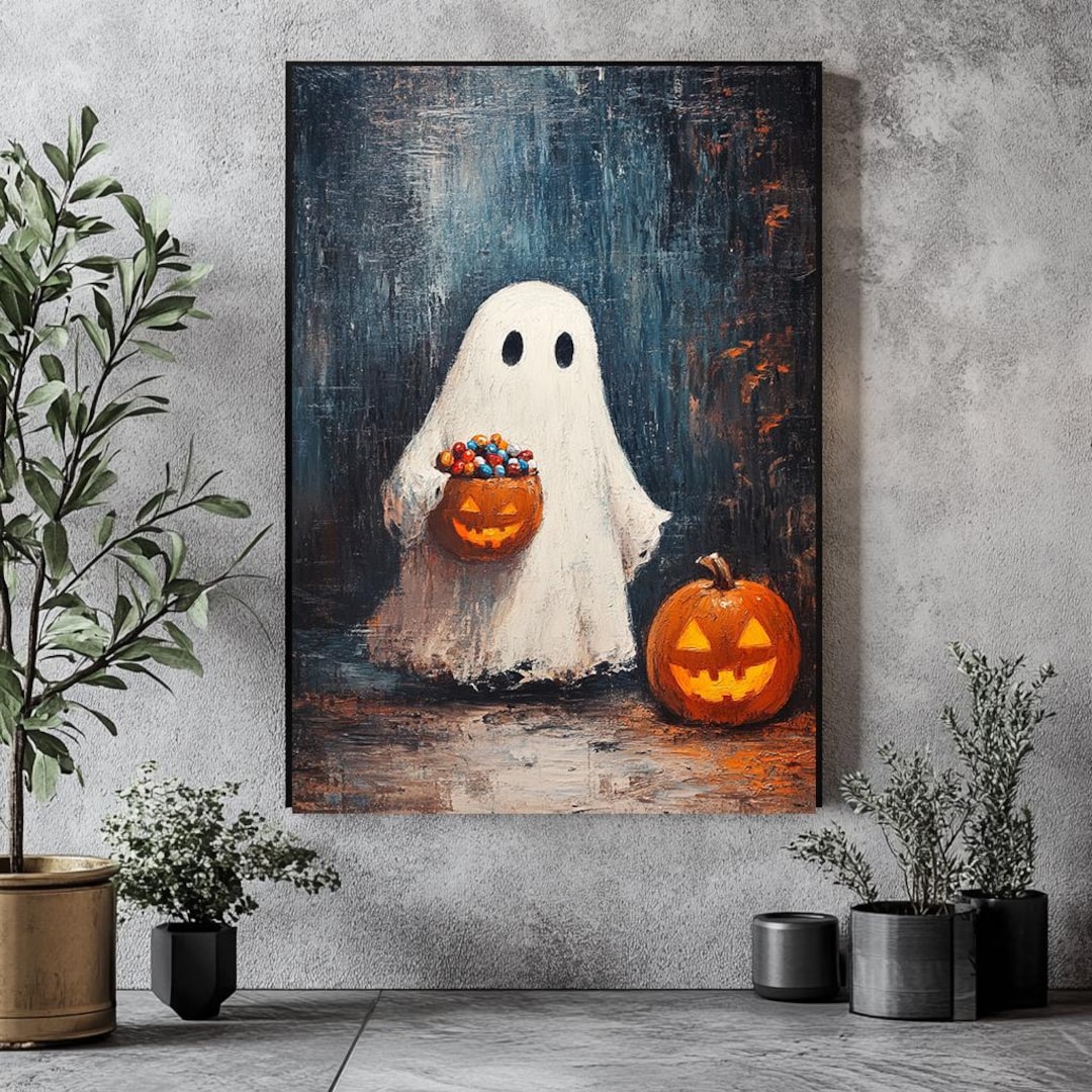 Ghosts Art Print, Halloween Art Print, Halloween Decor, Cute Ghosts in ...
