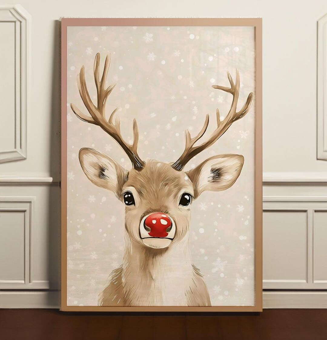 Funky Red Nosed Reindeer in the Snow Posterchristmas ...