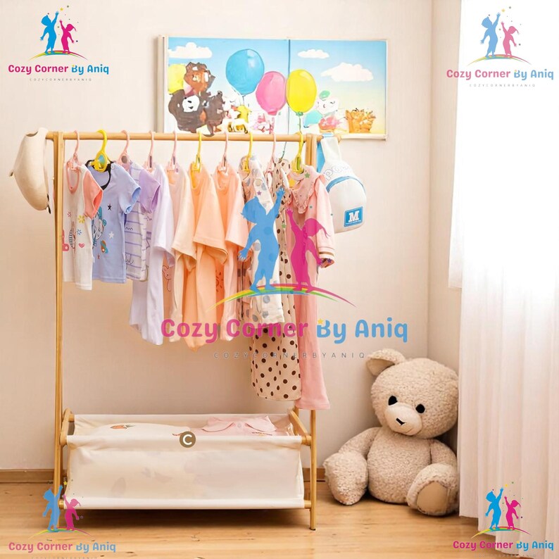 Kids Clothing Rack With Storage Box, Dress up Holder, Child Garment ...
