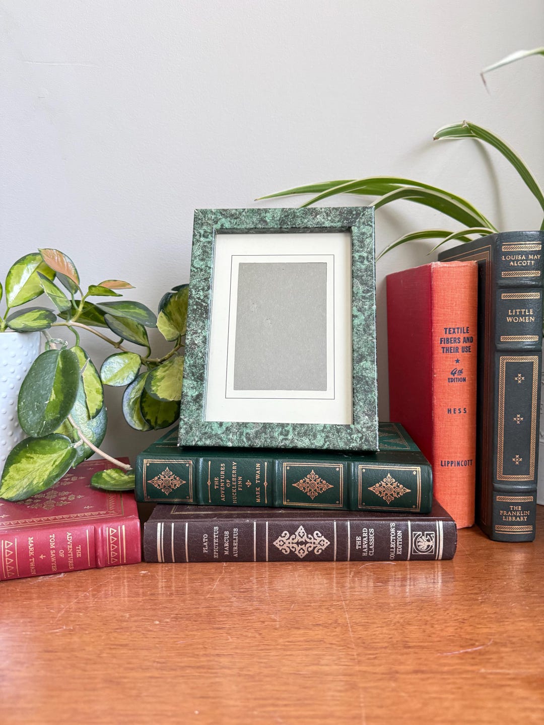1990s Vintage Wood Photo Frame With Green, White and Black Marble ...